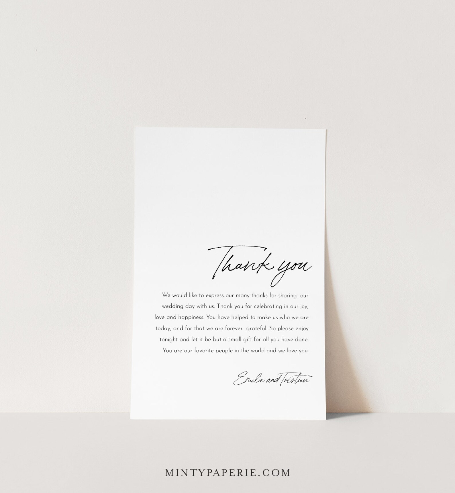 Minimalist Thank You Letter Modern Napkin Note Printable - Etsy