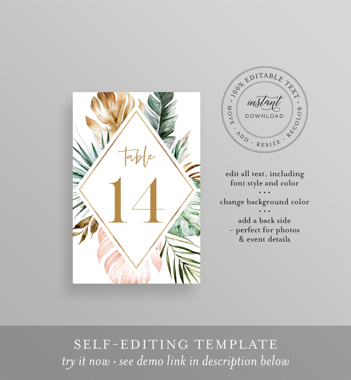 Tropical Table Number Card Template Printable Lush Greenery & | Etsy