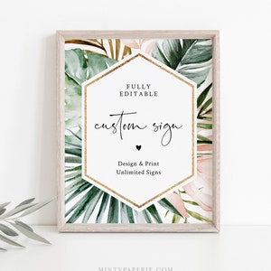 Tropical Custom Sign Template, Wedding or Bridal Shower Table Top Sign ...