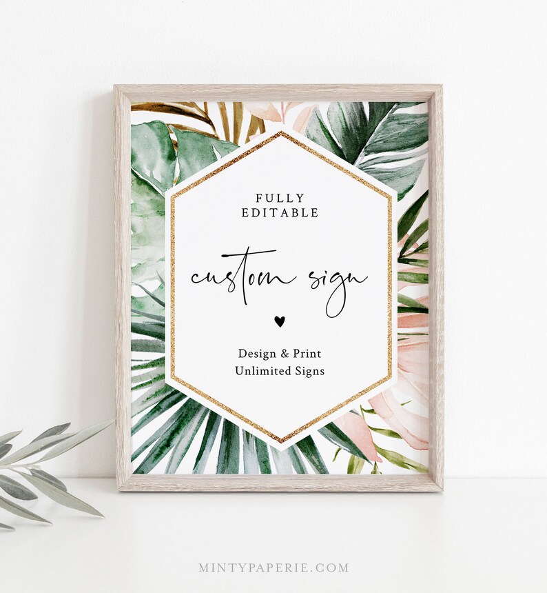 Tropical Custom Sign Template Wedding or Bridal Shower Table | Etsy
