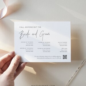 Call Anyone but the Bride Template, Minimalist Wedding Contact Contact ...
