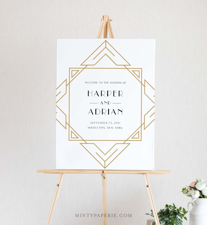 Art Deco Welcome Sign Printable Minimal Retro Wedding or - Etsy