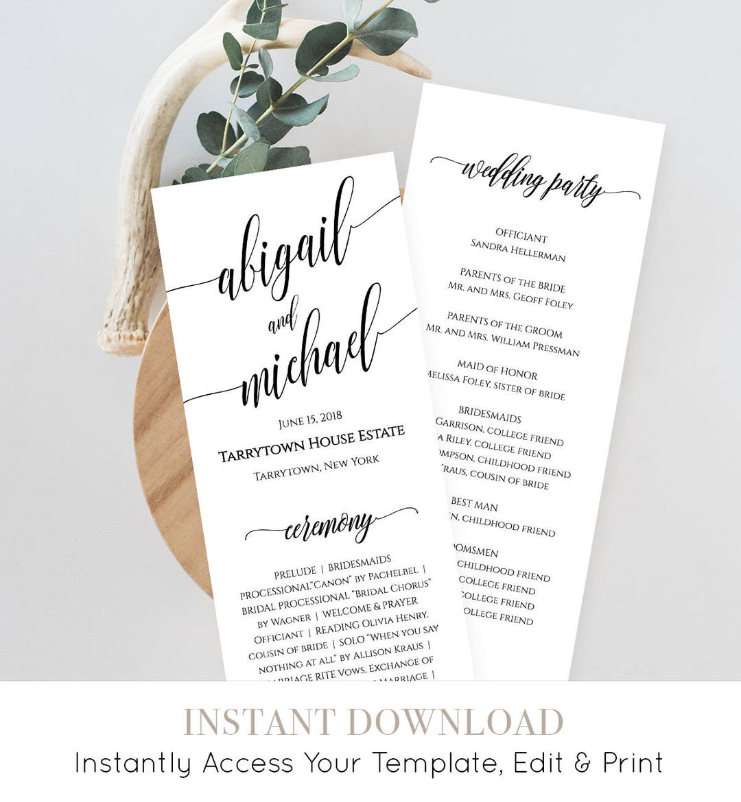 Wedding Program Template, Printable Order of Service, Ceremony Program ...