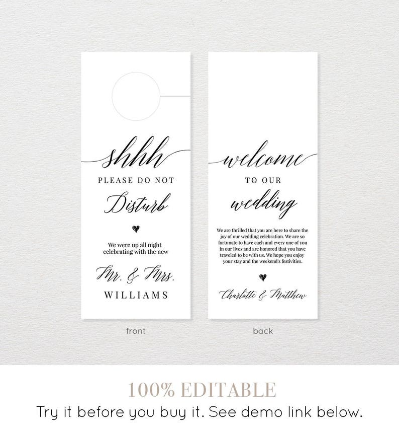 Door Hanger Template, Wedding Welcome Letter / Note, Printable Do Not ...