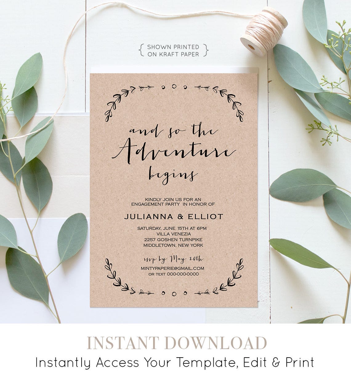 Rustic Engagement Party Invitation Template Printable | Etsy