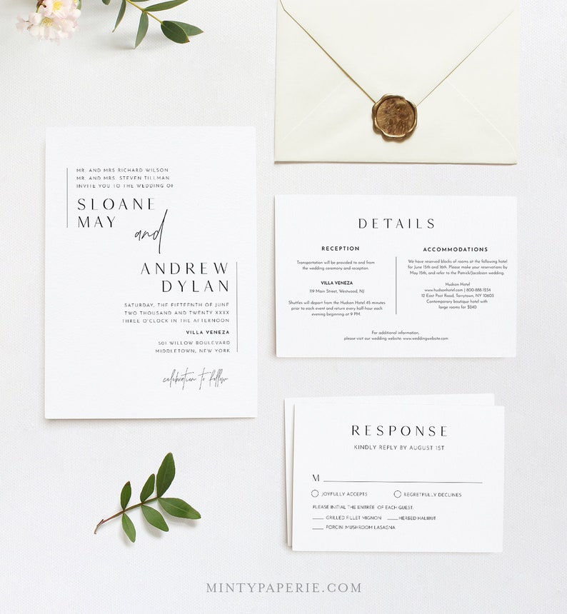 Minimal Wedding Invitation Set Elegant Modern Simple - Etsy