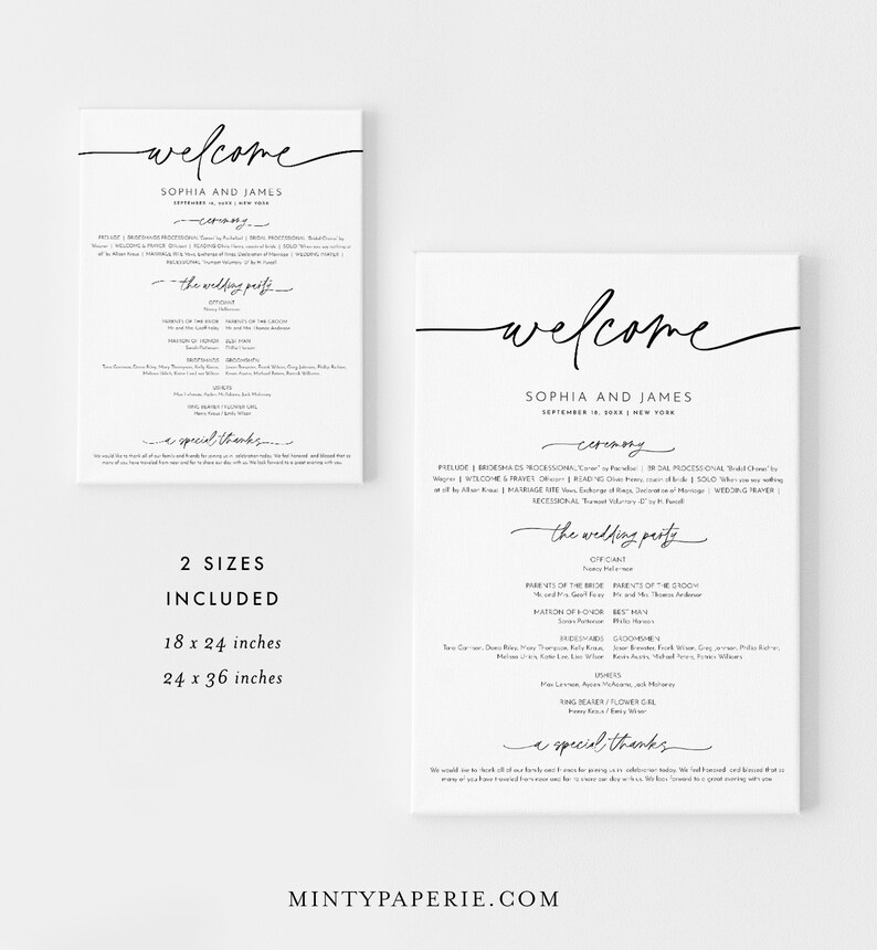 Minimalist Wedding Program Sign Printable Modern Order of - Etsy