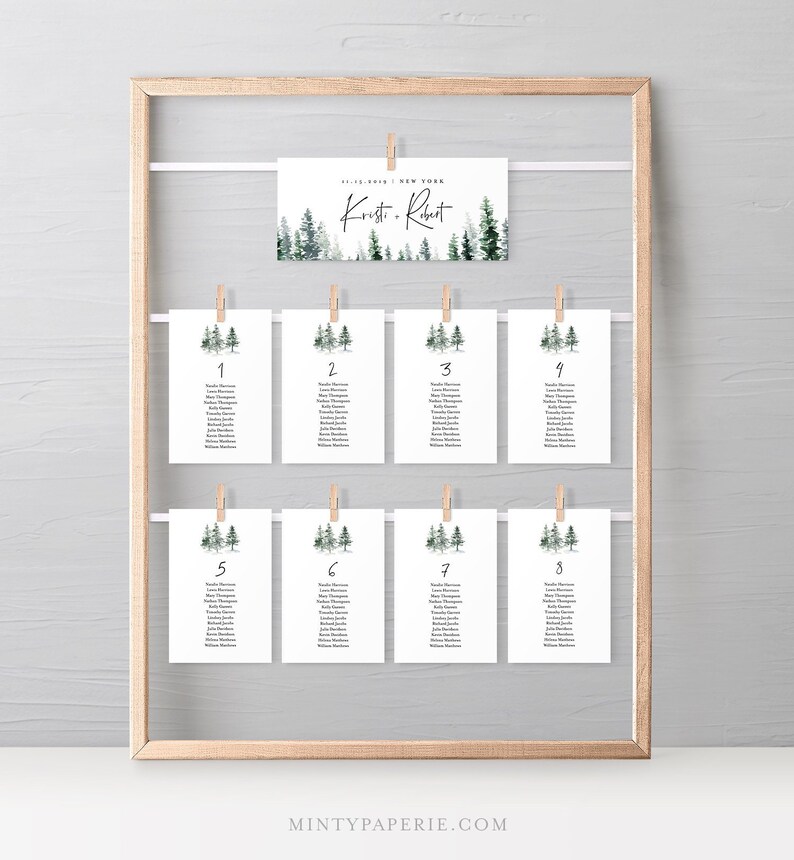 Seating Chart Template Rustic Pine Tree Wedding Seating | Etsy