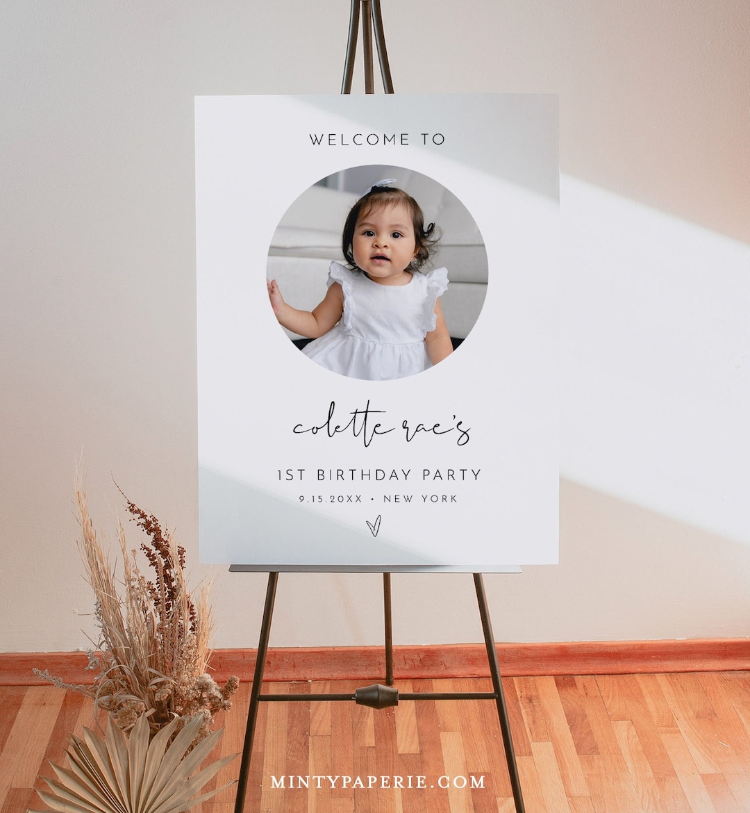 First Birthday Party Sign, Welcome Sign, 1st Year Baby Sign, Modern ...