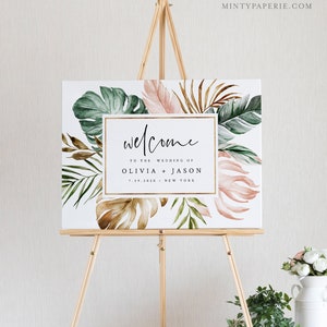 Tropical Welcome Sign Template, Printable Destination Wedding or Baby ...