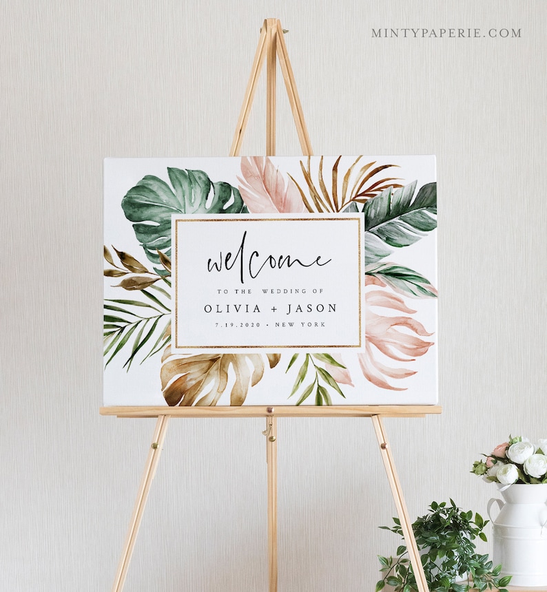 Tropical Welcome Sign Template, Printable Destination Wedding or Baby ...