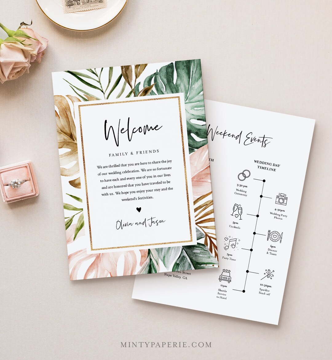 Tropical Welcome Letter & Itinerary Template, Beach Wedding Order of ...