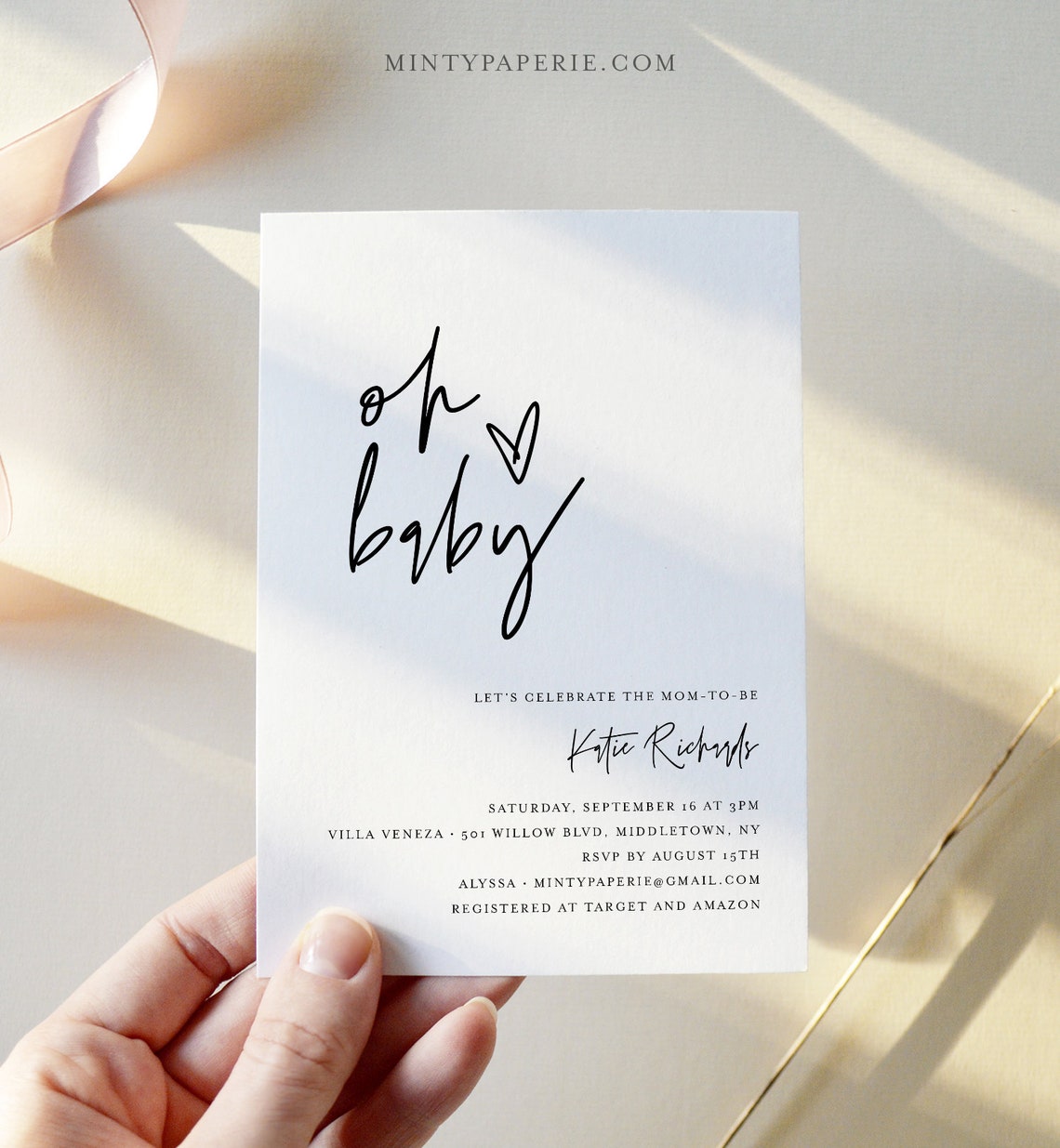 Minimalist Baby Shower Invitation, Minimal Baby Shower Invite, Oh Baby ...