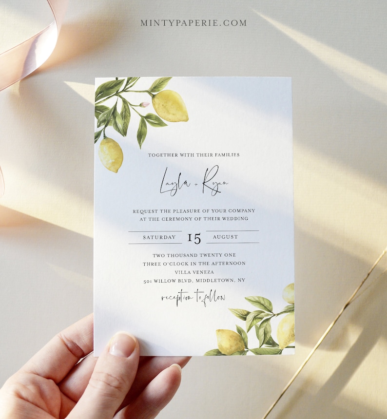 Citrus Lemon Wedding Invitation Set, Summer Wedding Invite, Details ...