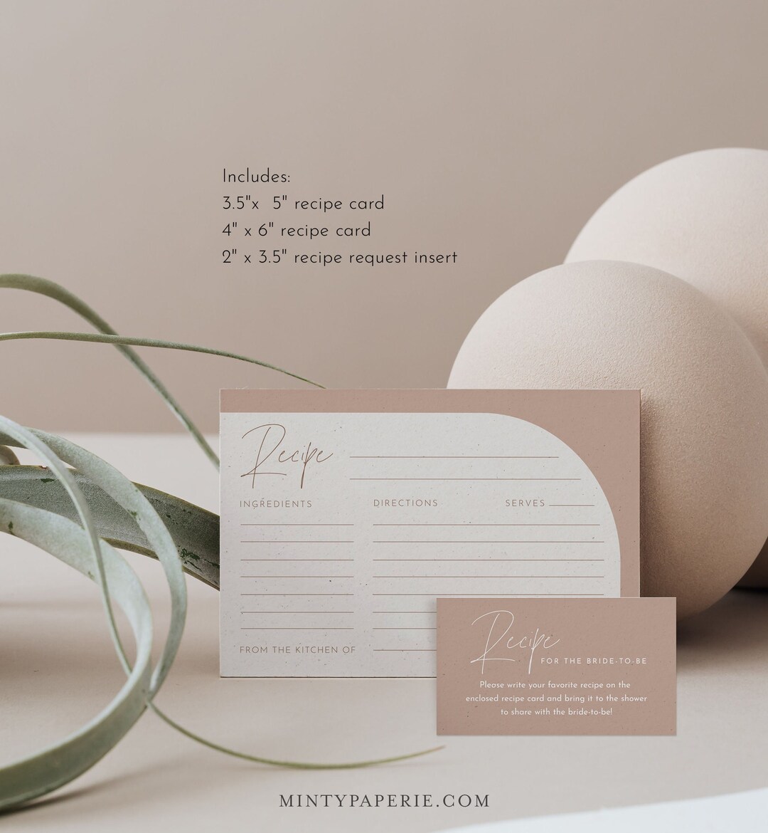Modern Recipe Card and Recipe Request Insert, Printable Terracotta Arch ...