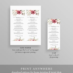 Boho Menu Card Template, Dinner Menu for Wedding, Bridal Shower, Baby ...