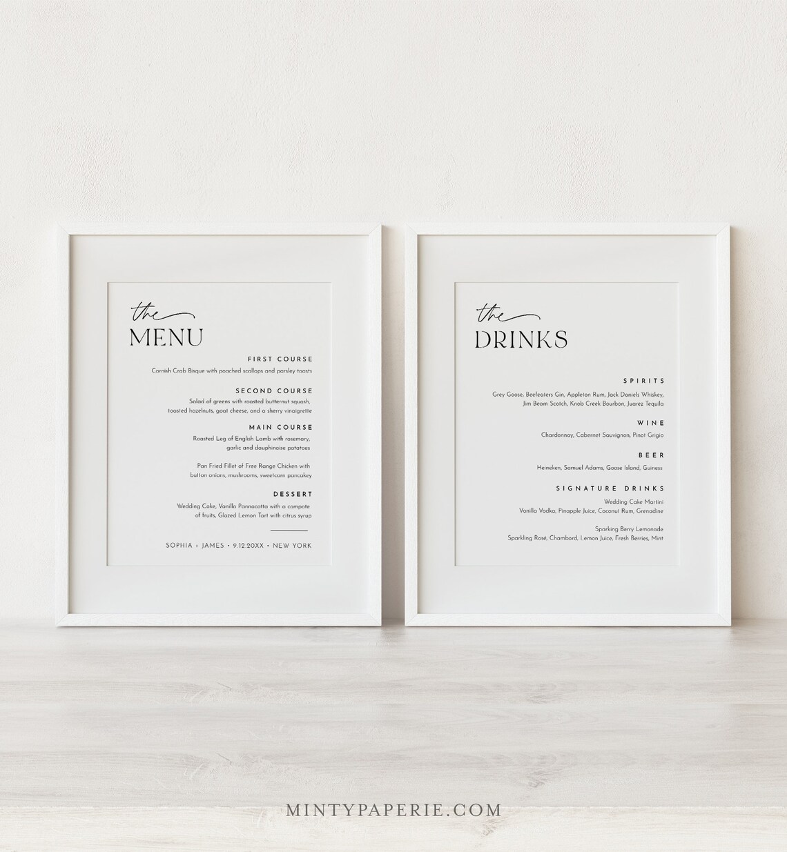 Dinner and Drink Menu Sign, Printable Modern Wedding Reception/ Bar ...