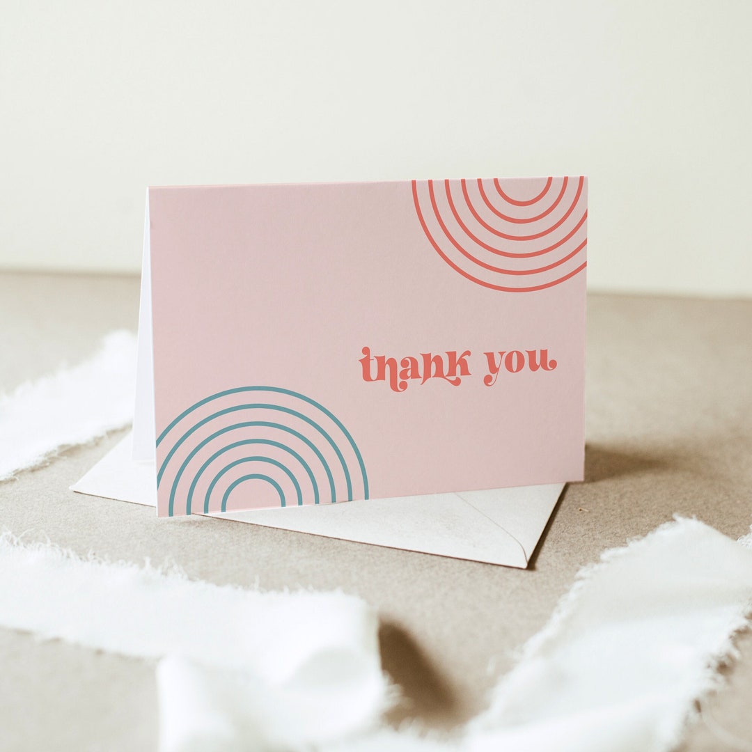 Retro Thank You Card, Arch Lines, Birthday, Bridal, Baby Shower Thank ...