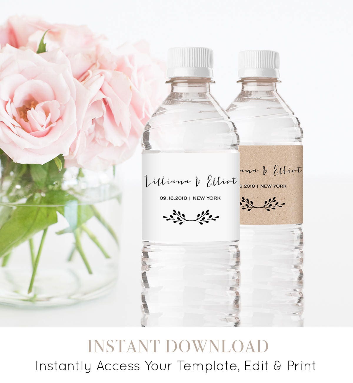 Water Bottle Wrapper Template Welcome Bag Favor Rustic Wedding Bottle 