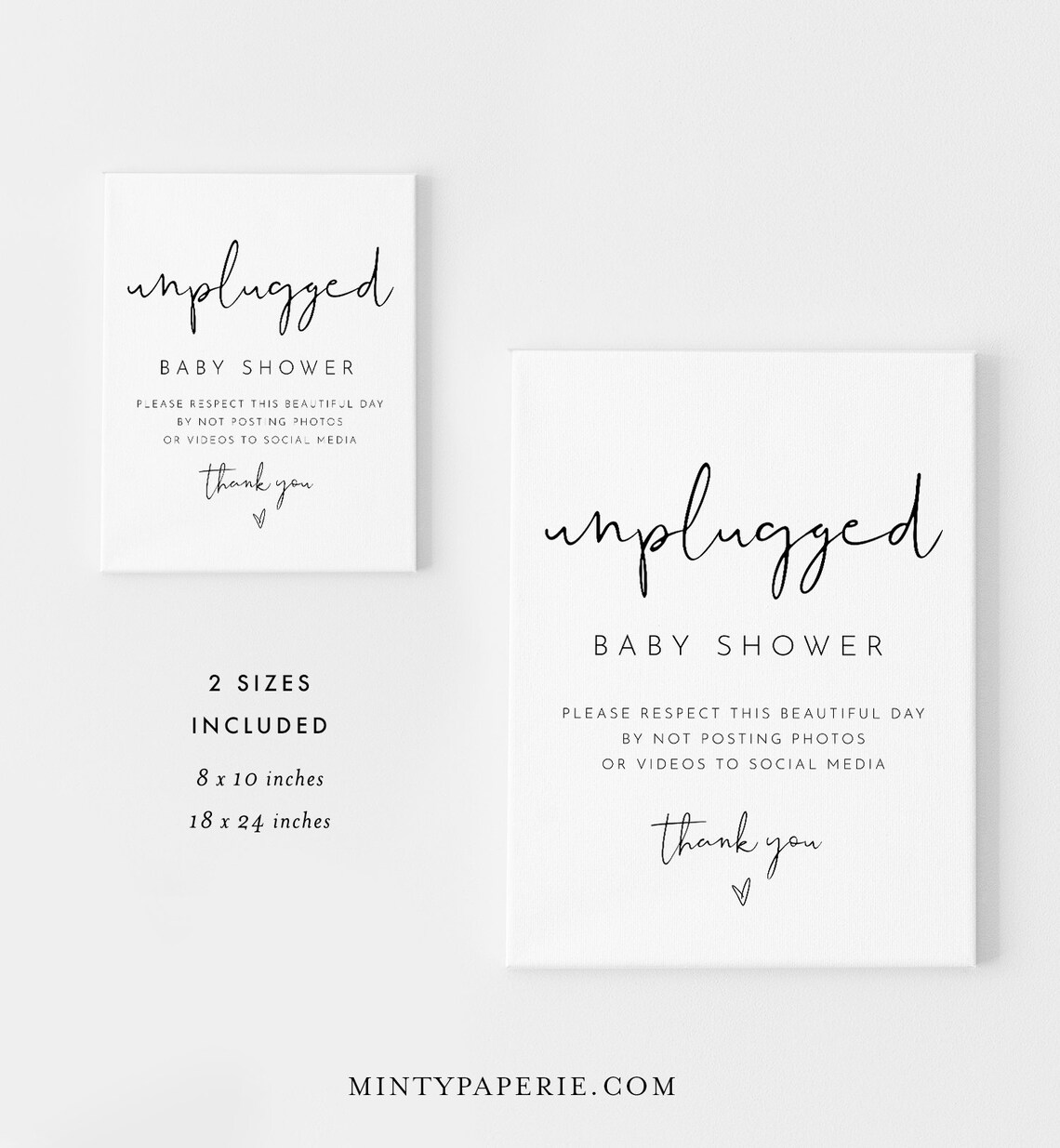 Unplugged Baby Shower Sign, Printable Welcome Sign, No Phone Camera ...