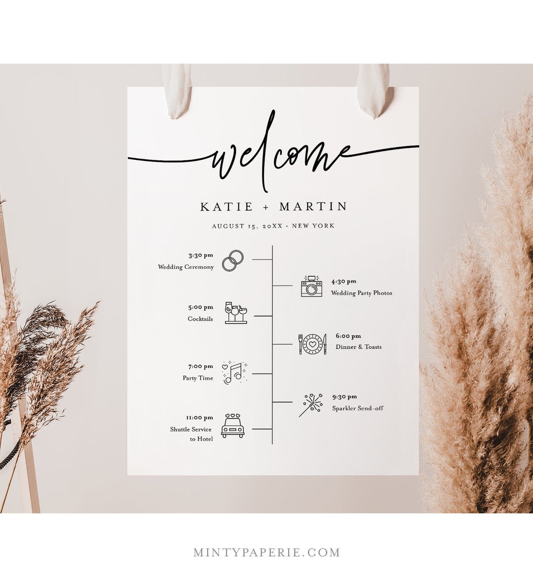 Minimalist Welcome Sign Template, Printable Wedding Day Timeline With ...