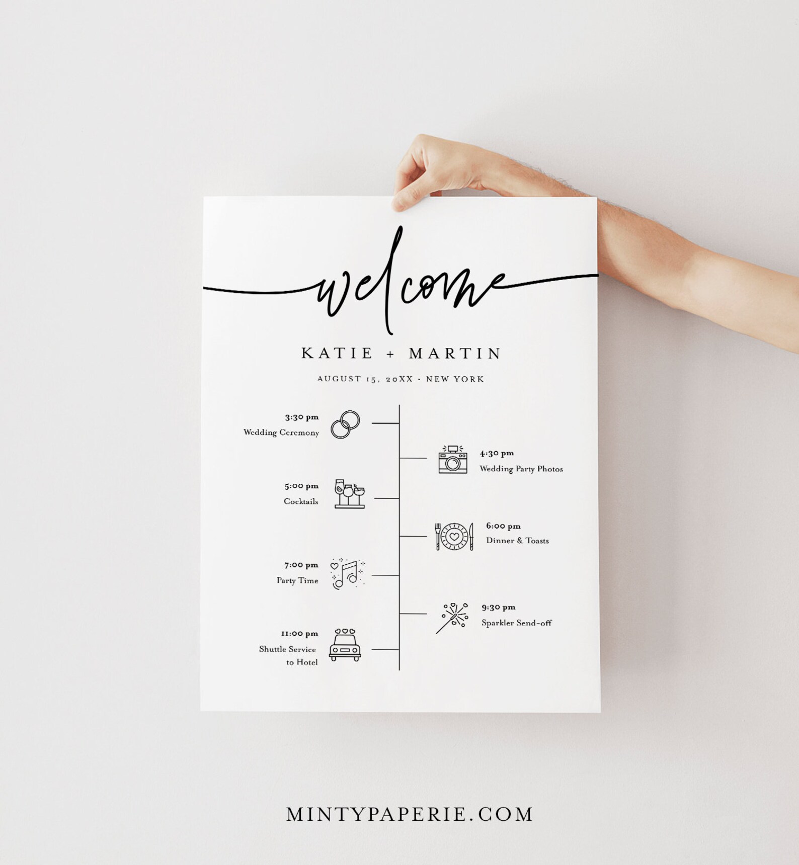 Minimalist Welcome Sign Template, Printable Wedding Day Timeline With ...