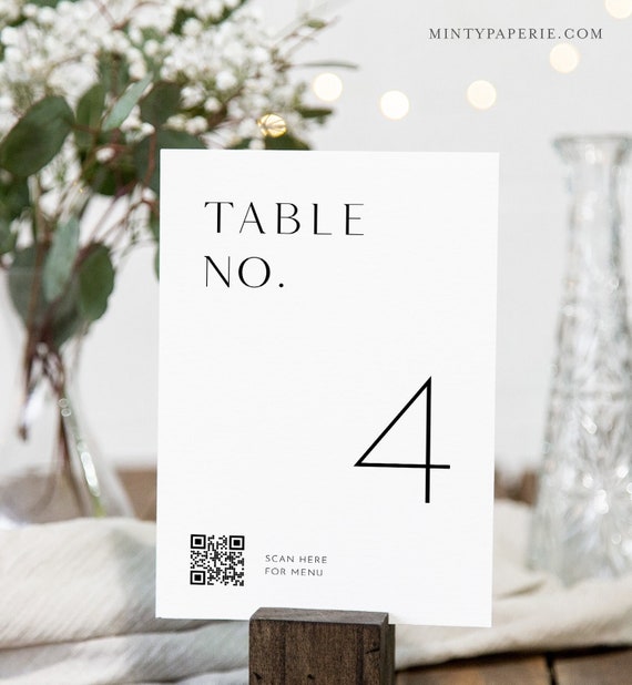 Table Number Card Template QR Code Menu Modern Minimal - Etsy