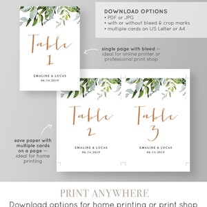 Greenery Wedding Table Number Card, Printable Table Card, Flat & Folded ...