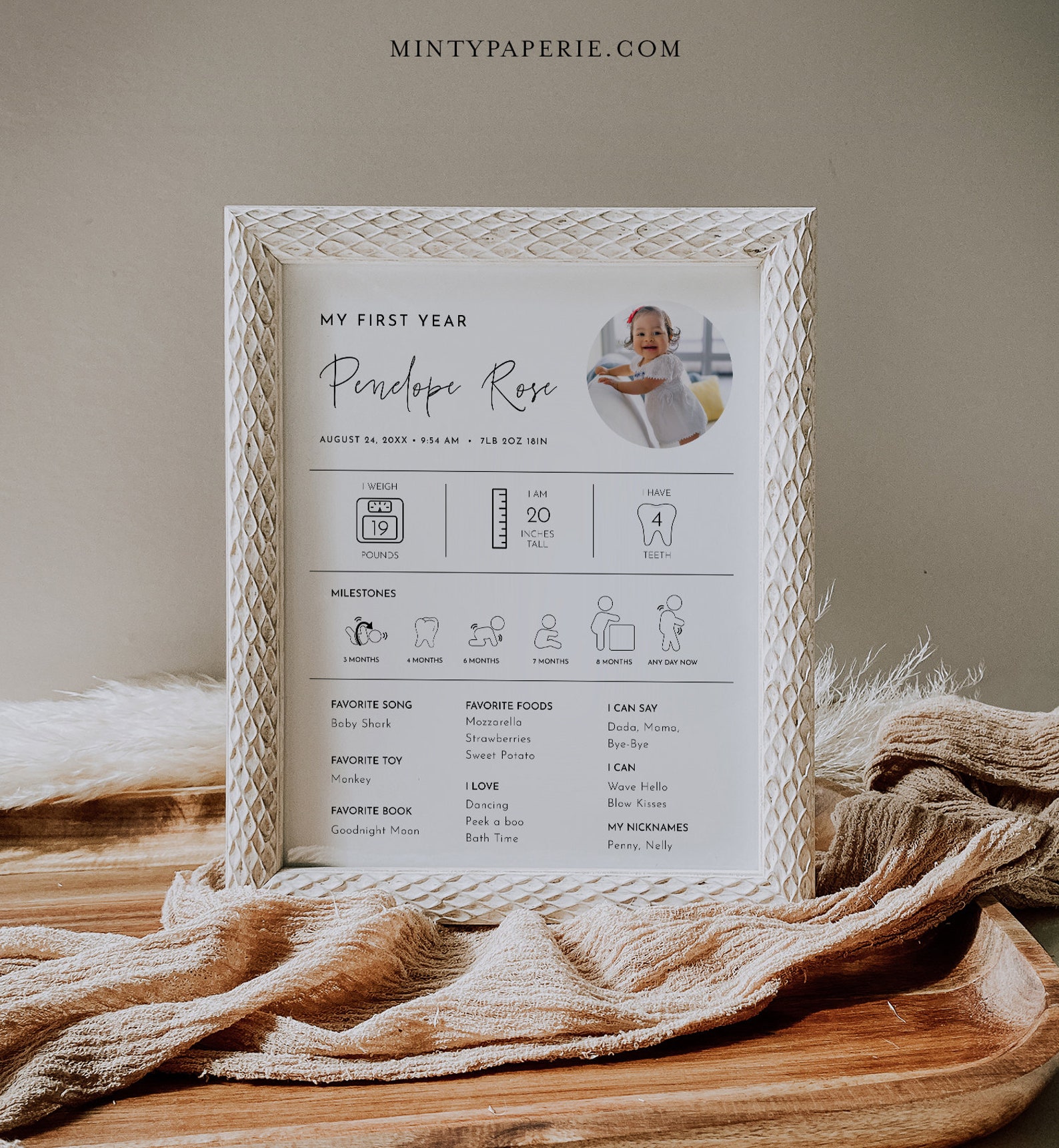 First Year Baby Sign, Infographic, Baby Stats Poster, 1st Birthday ...