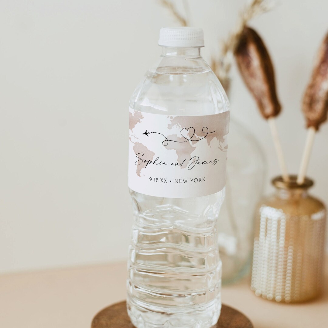 Map Water Bottle Label Template, Travel Baby / Bridal Sticker ...