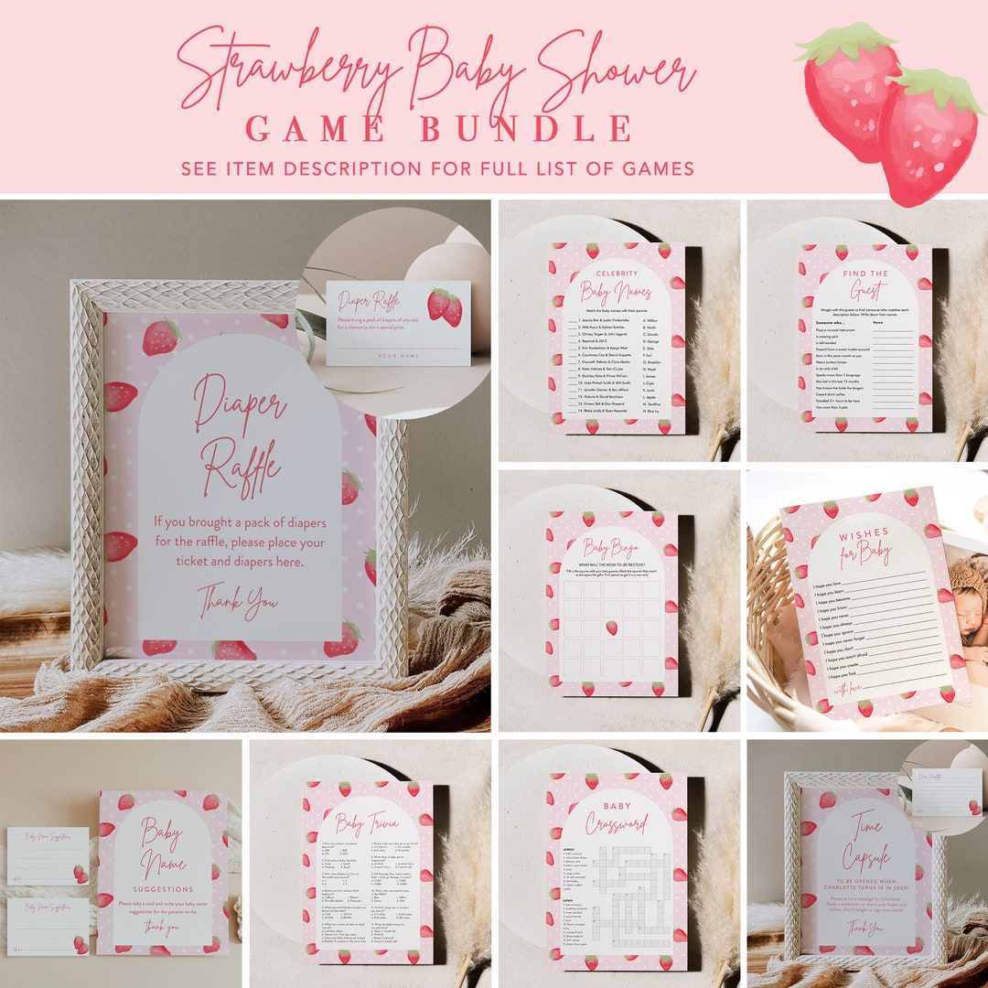 Strawberry Baby Shower Game Bundle, 28 Games, Summer Baby Shower ...