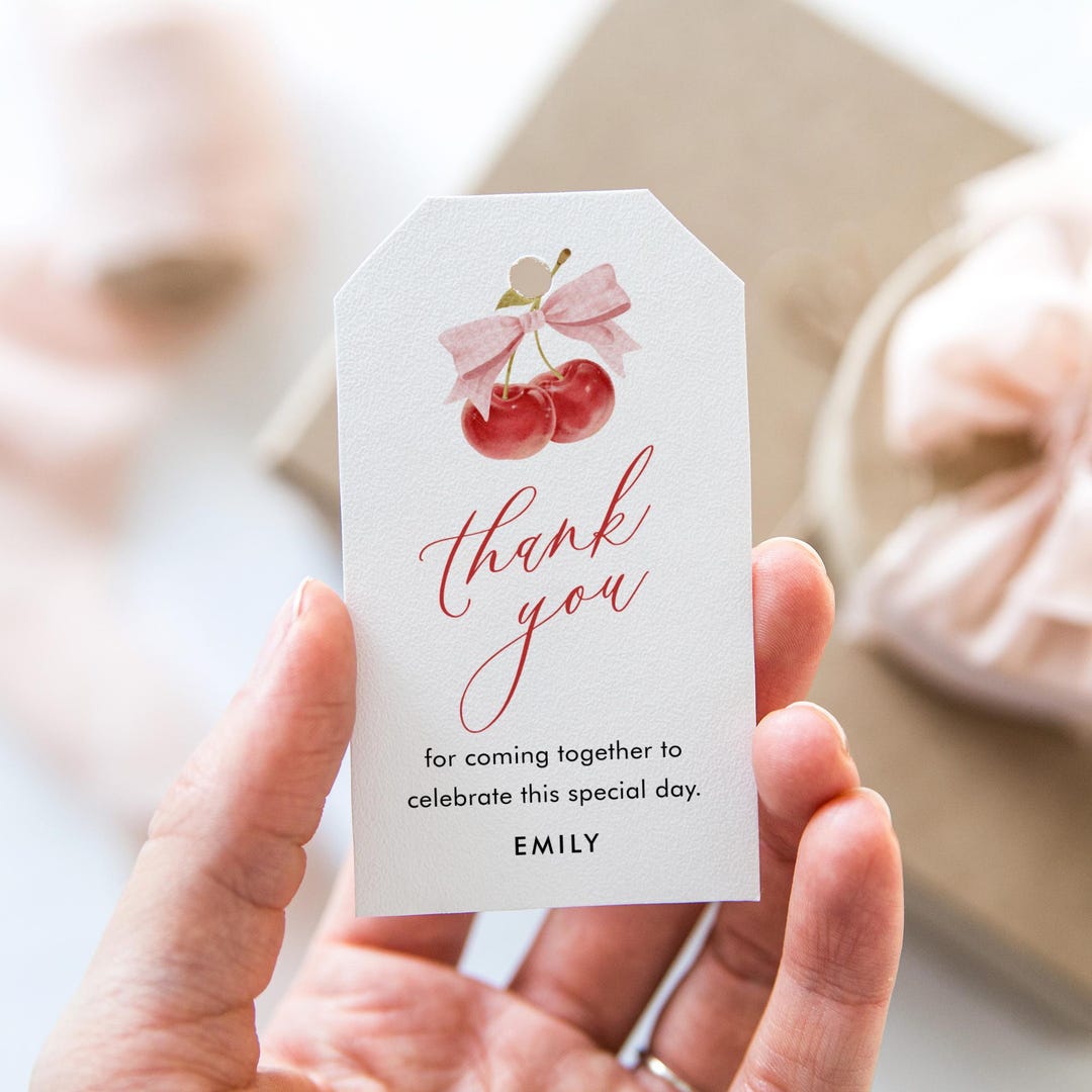 Cherry Favor Tag Template, Coquette Bow Thank You Tag, Bridal Shower ...