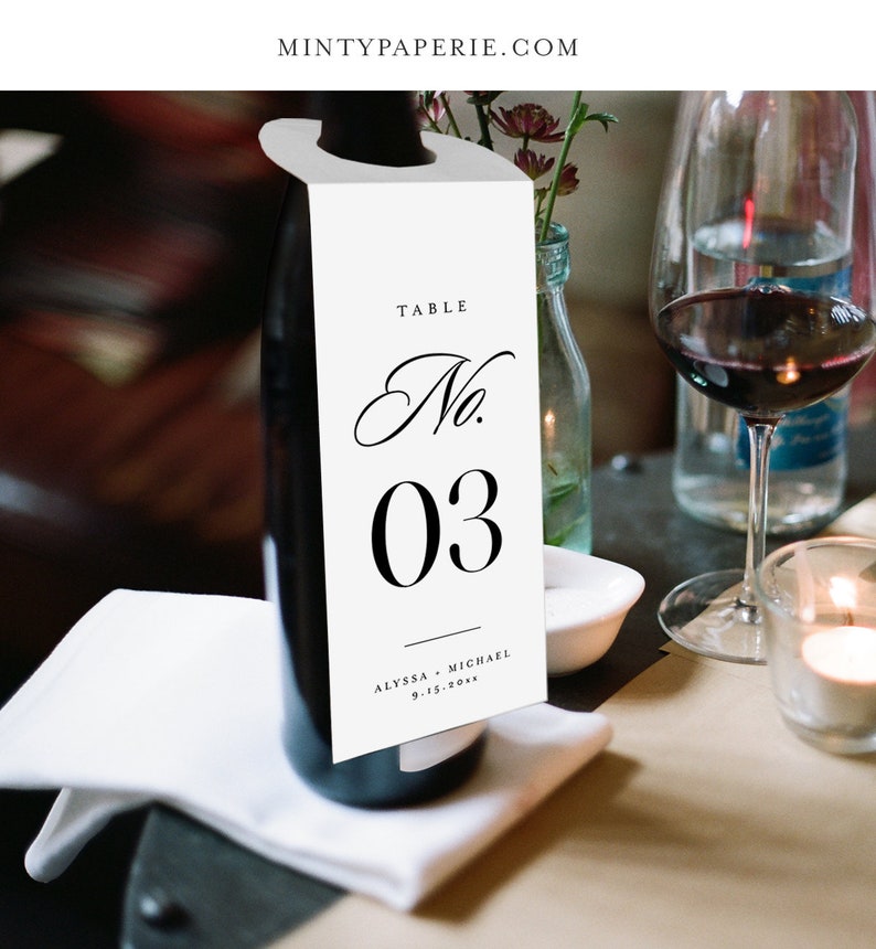 Wine Table Number Card Template, Printable Wedding Wine Bottle Tag, DIY ...