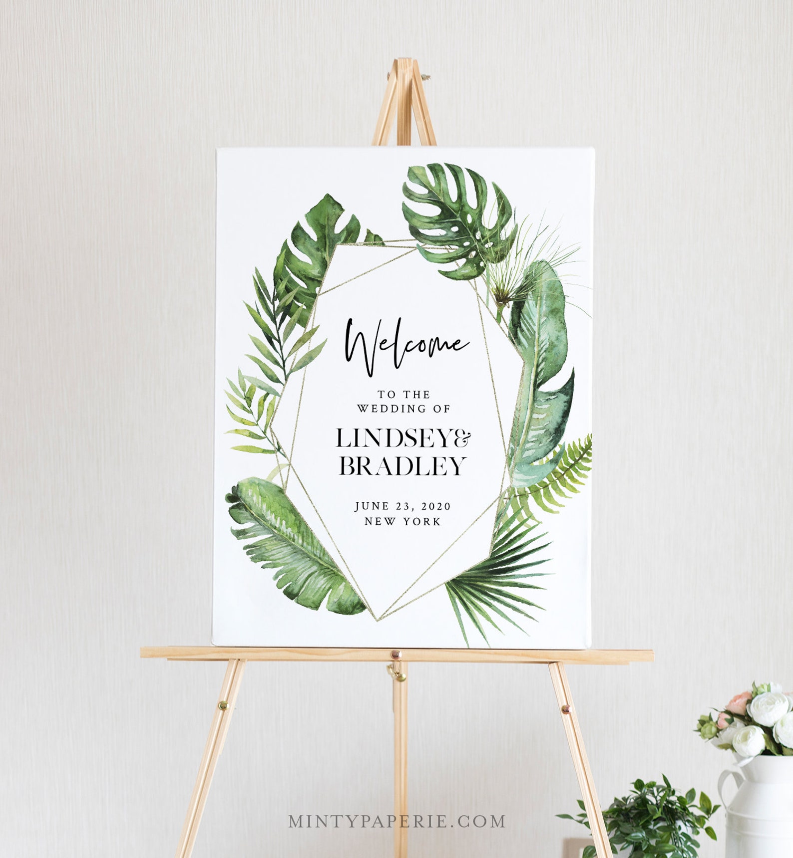 Tropical Welcome Sign Template Palm Greenery Wedding or - Etsy