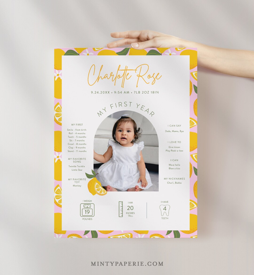 Lemon First Year Baby Sign, Infographic, Baby Stats, Milestones, Summer ...