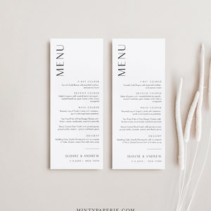 Minimalist Menu Template, Printable Modern & Simple Wedding Dinner Menu ...