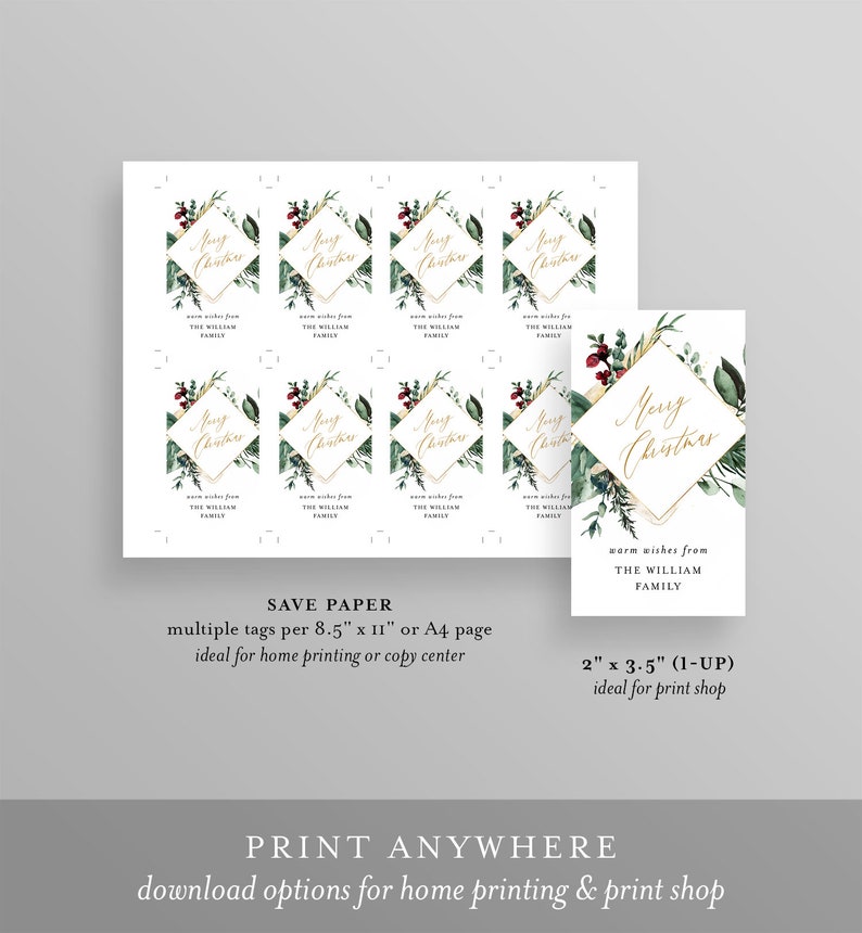 Christmas Gift Tag Template Printable Winter Favor Tag | Etsy