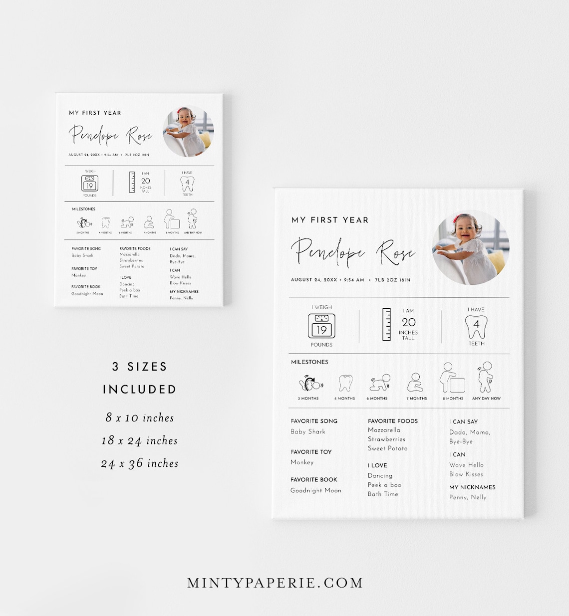 First Year Baby Sign, Infographic, Baby Stats Poster, 1st Birthday ...