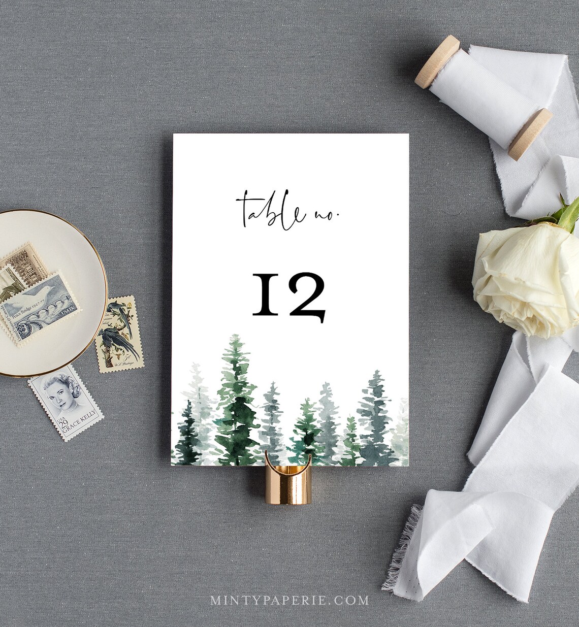 Rustic Wedding Table Number Template Printable Winter Pine | Etsy