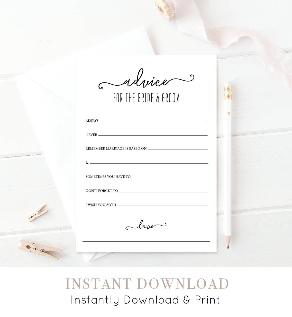 Wedding Advice Card | Printable | Bridal Shower Game | Wedding Shower ...