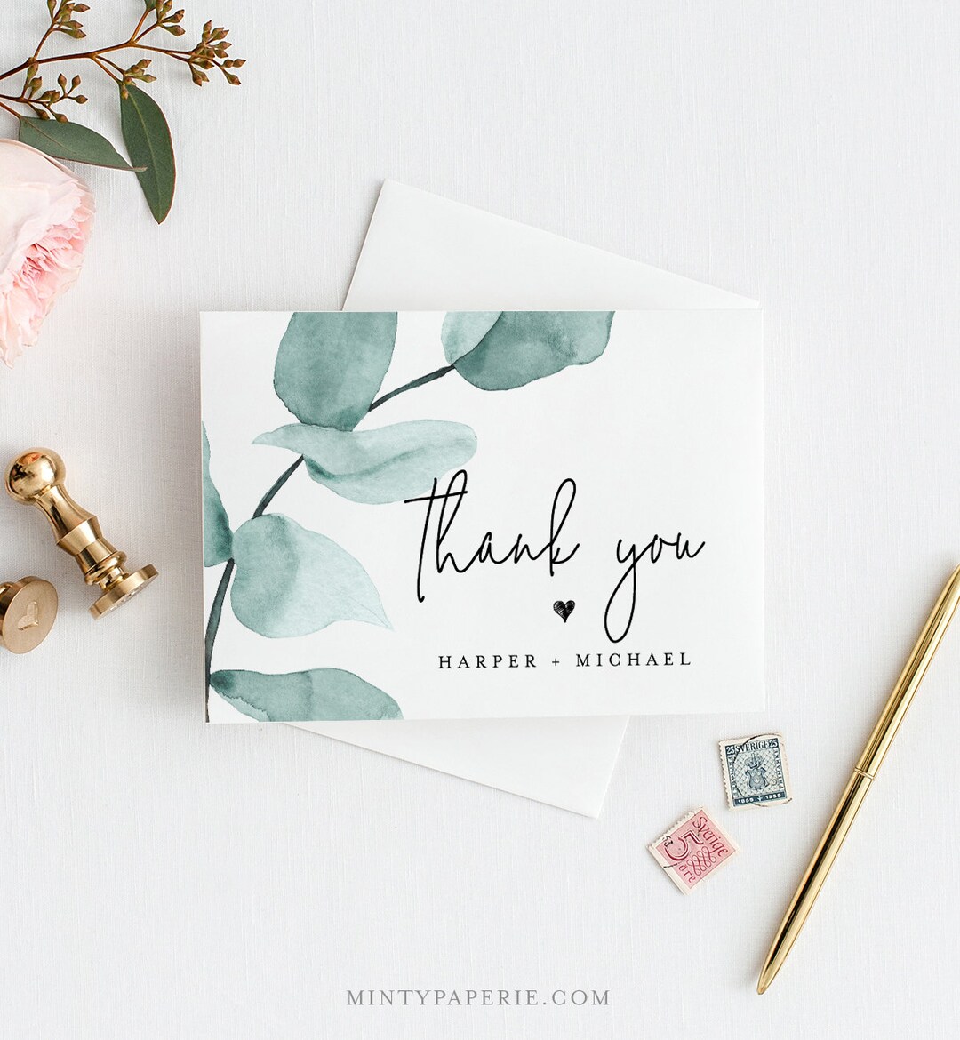 Eucalyptus Thank You Card Template, INSTANT DOWNLOAD, 100% Editable ...