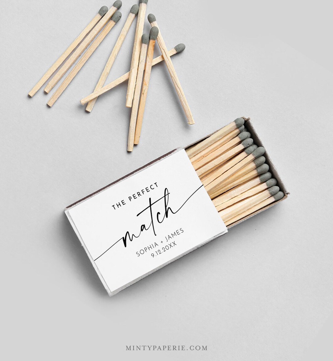 Minimalist Matchbox Label, the Perfect Match, Customized Wedding Favor ...
