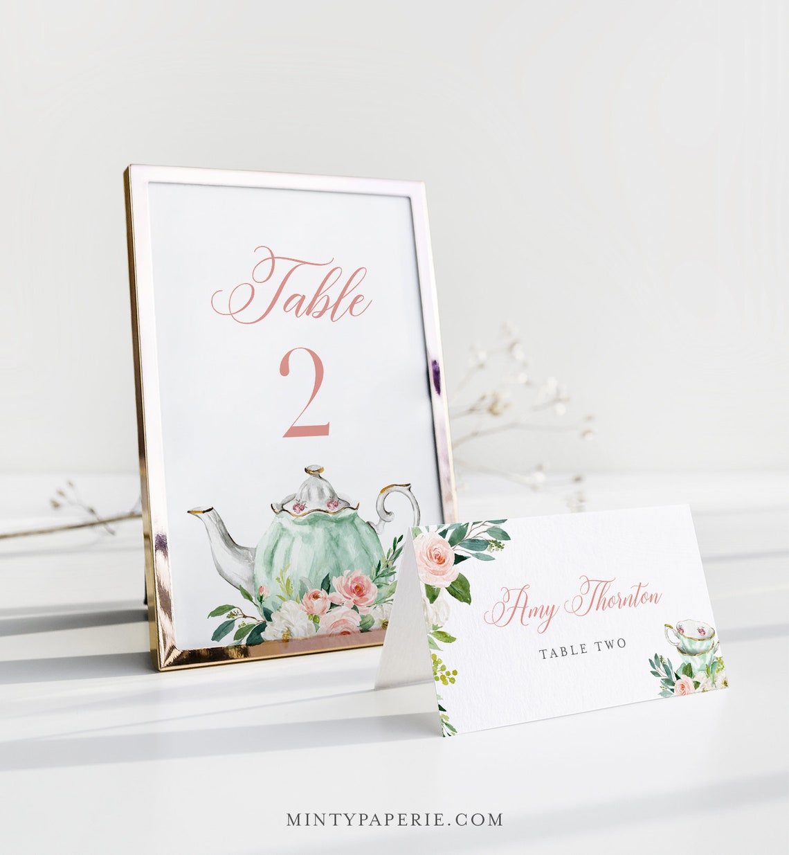 Tea Party Table Number Card Template, Teapot Wedding Table Number ...