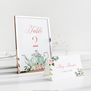 Tea Party Table Number Card Template, Teapot Wedding Table Number ...