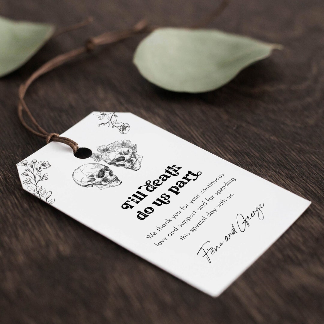 Gothic Wedding Favor Tag, Bridal Shower Tag, Death Do Us Part, Skeleton ...