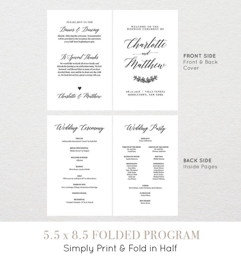 Folded Wedding Program Order of Service Printable Catholic - Etsy