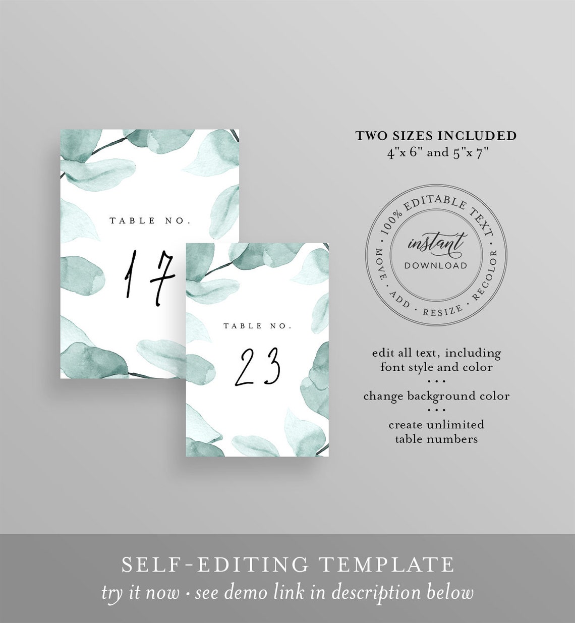 Greenery Table Number Template Printable Wedding Table Card - Etsy