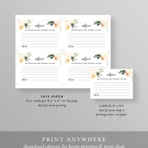 Advice Card Template, Wedding Bridal Shower, Baby Shower, 100% Editable ...