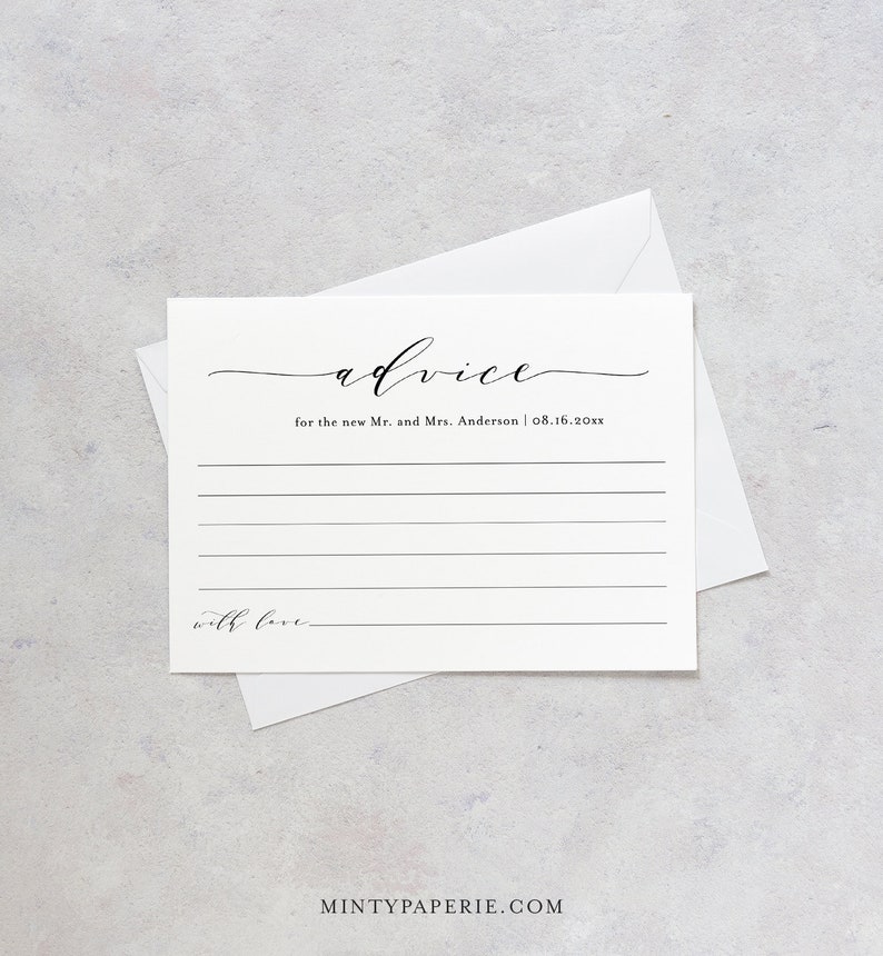 Wedding Advice Card Printable Editable Template Minimal Well Etsy