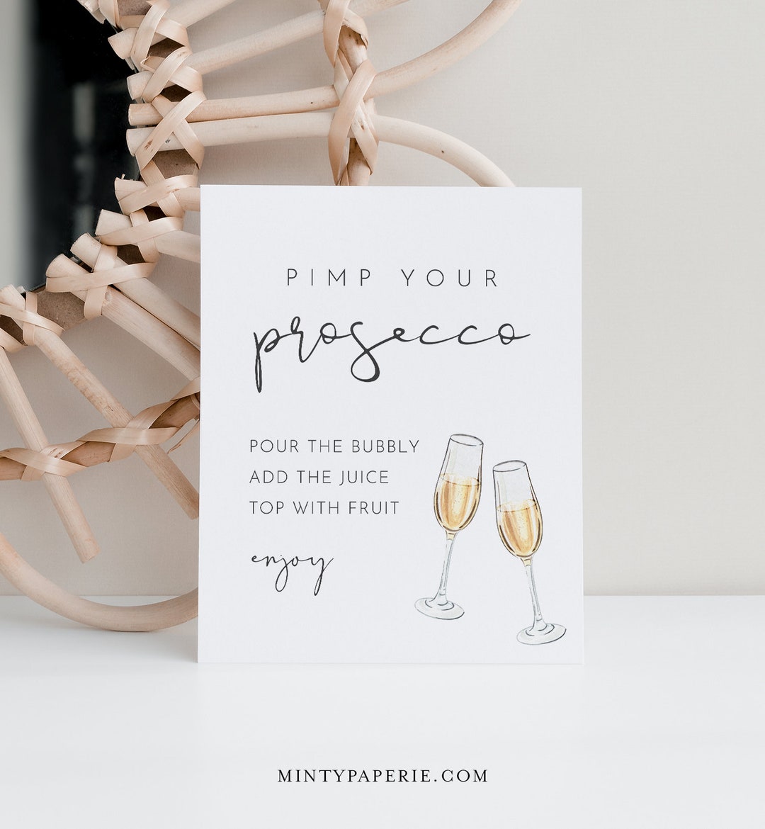 Pimp Your Prosecco Sign & Tag, Mimosa Sign, Minimalist Wedding, Bridal ...